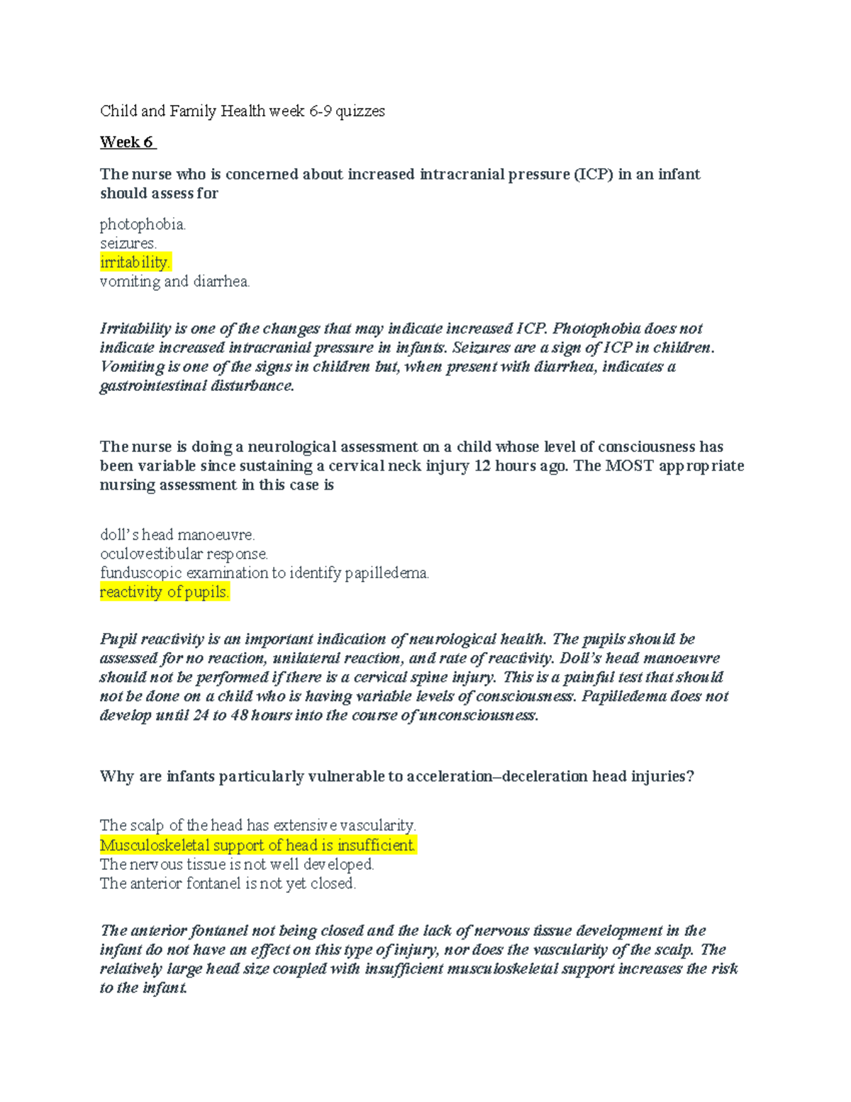 Child and Family Health quiz 6-9 - Child and Family Health week 6-9 ...