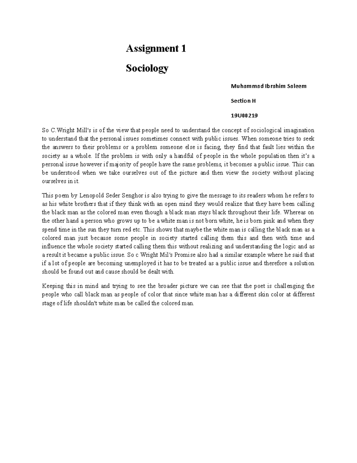 Assignment 1 Sociology - Assignment 1 Sociology Muhammad Ibrahim Saleem ...
