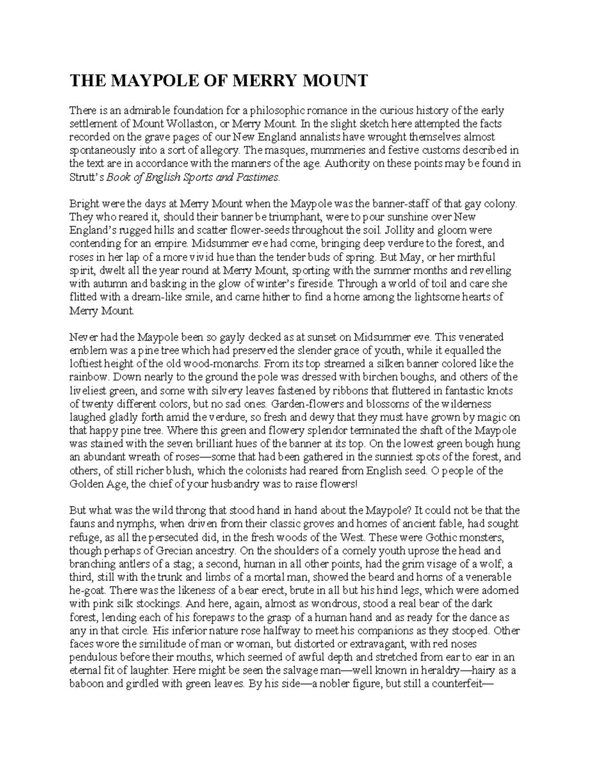 THE Maypole OF Merry Mount - THE MAYPOLE OF MERRY MOUNT There is an ...