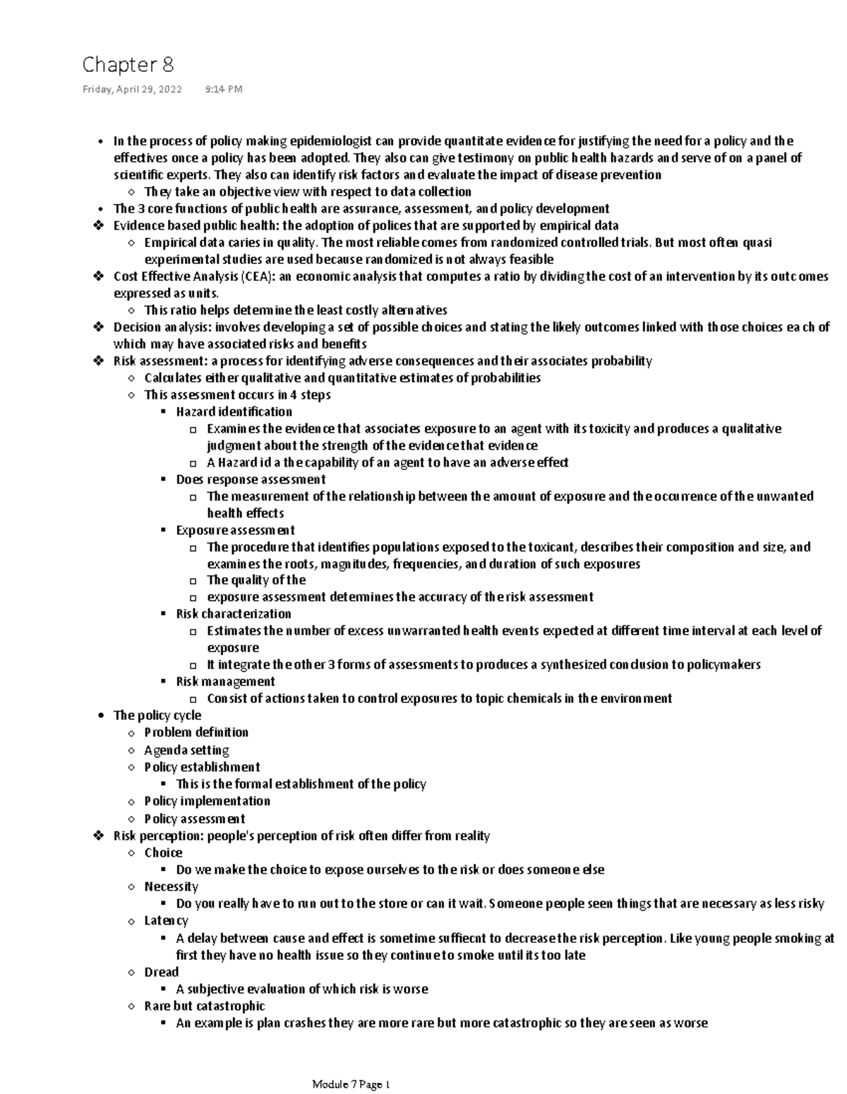Module 7 - Week 7 - In the process of policy making epidemiologist can ...