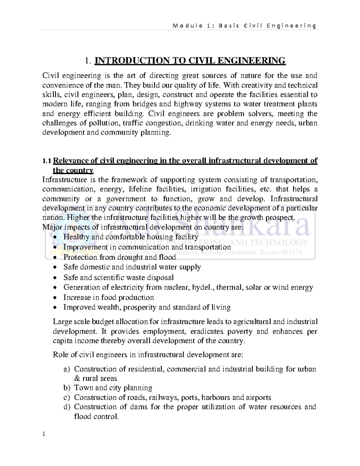 BCE Module 1 - 1. INTRODUCTION TO CIVIL ENGINEERING Civil engineering ...