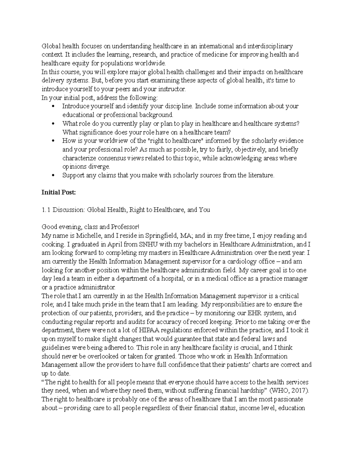 1-1 Discussion - Global Health, Right to Healthcare, and You - Global ...