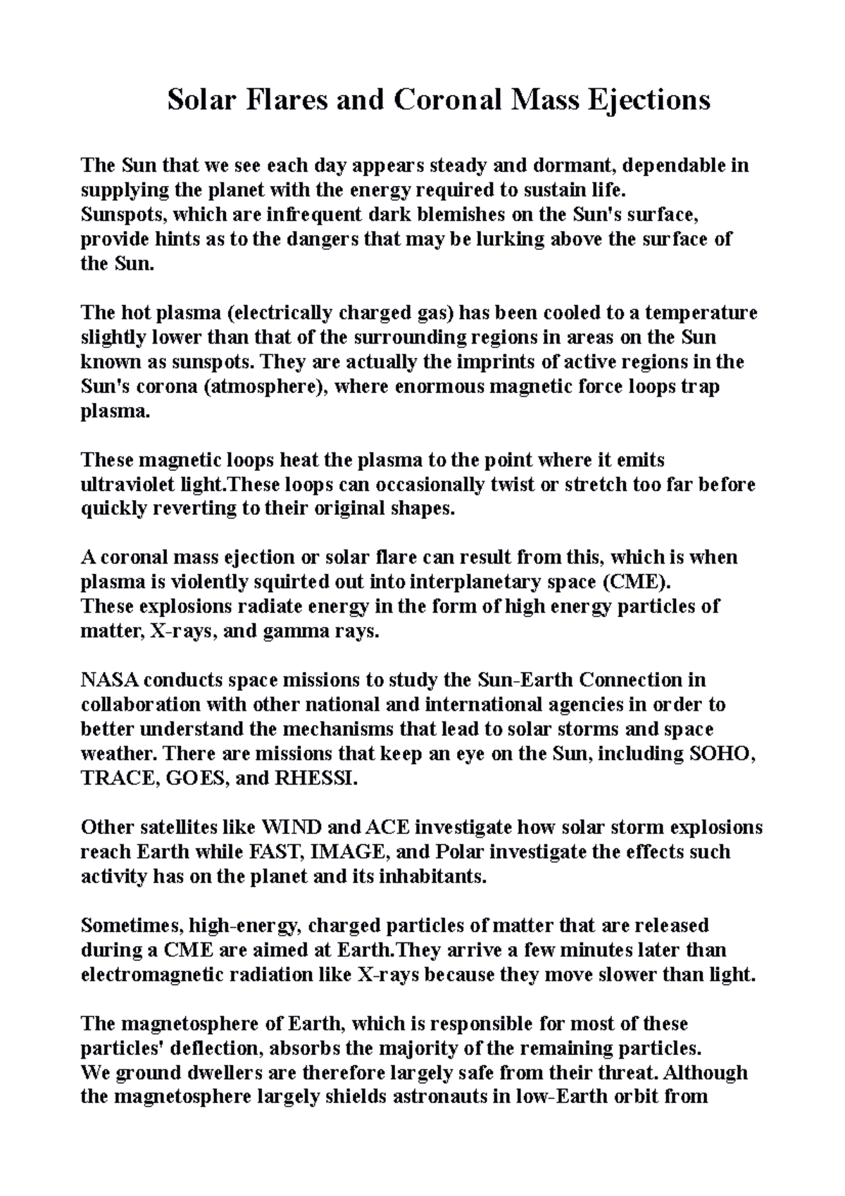 Solar Flares and Coronal Mass Ejections - Sunspots, which are ...