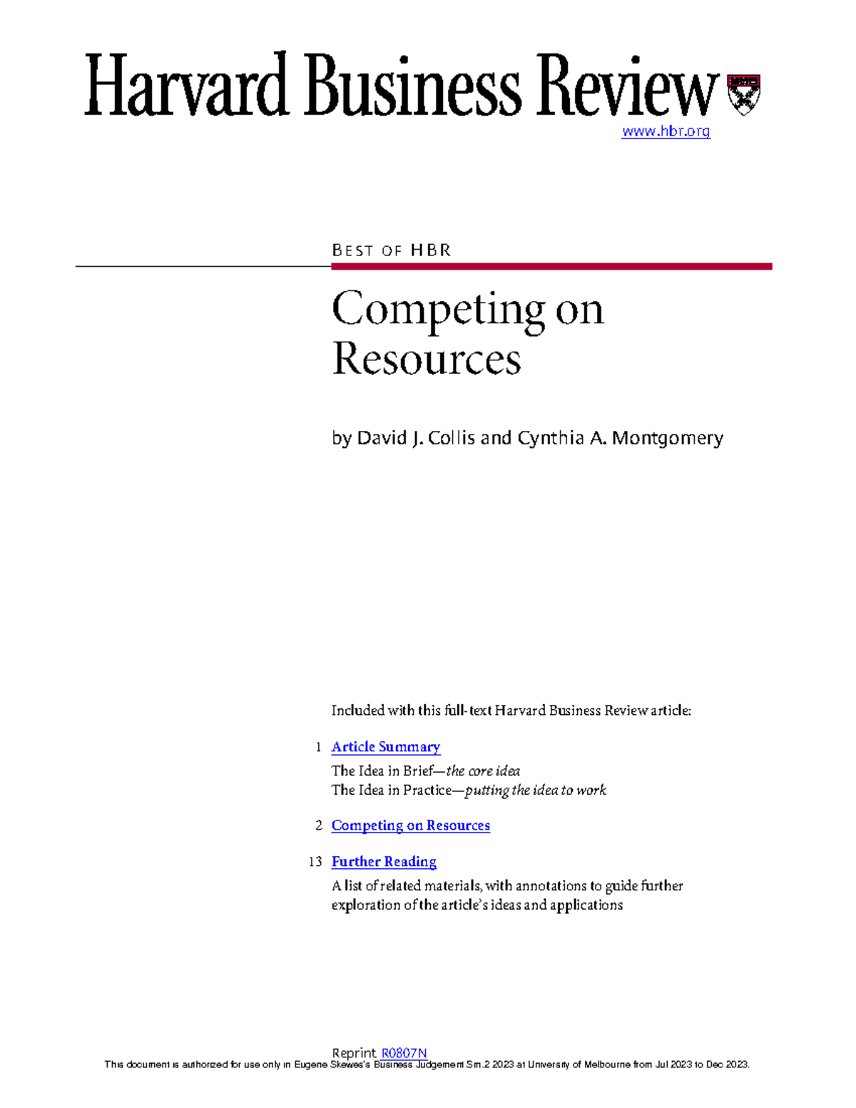 R0807N-PDF-ENG - notes - hbr ####### B E S T O F H B R Competing on ...