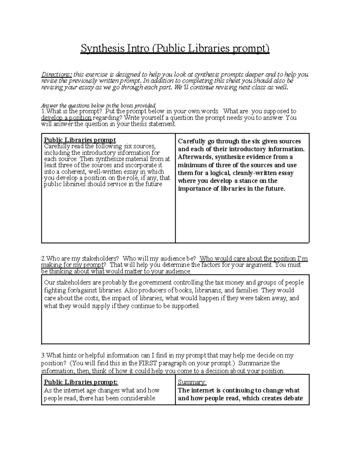 Synthesis Intro (Public Libraries prompt)-Day 1 - Synthesis Intro ...