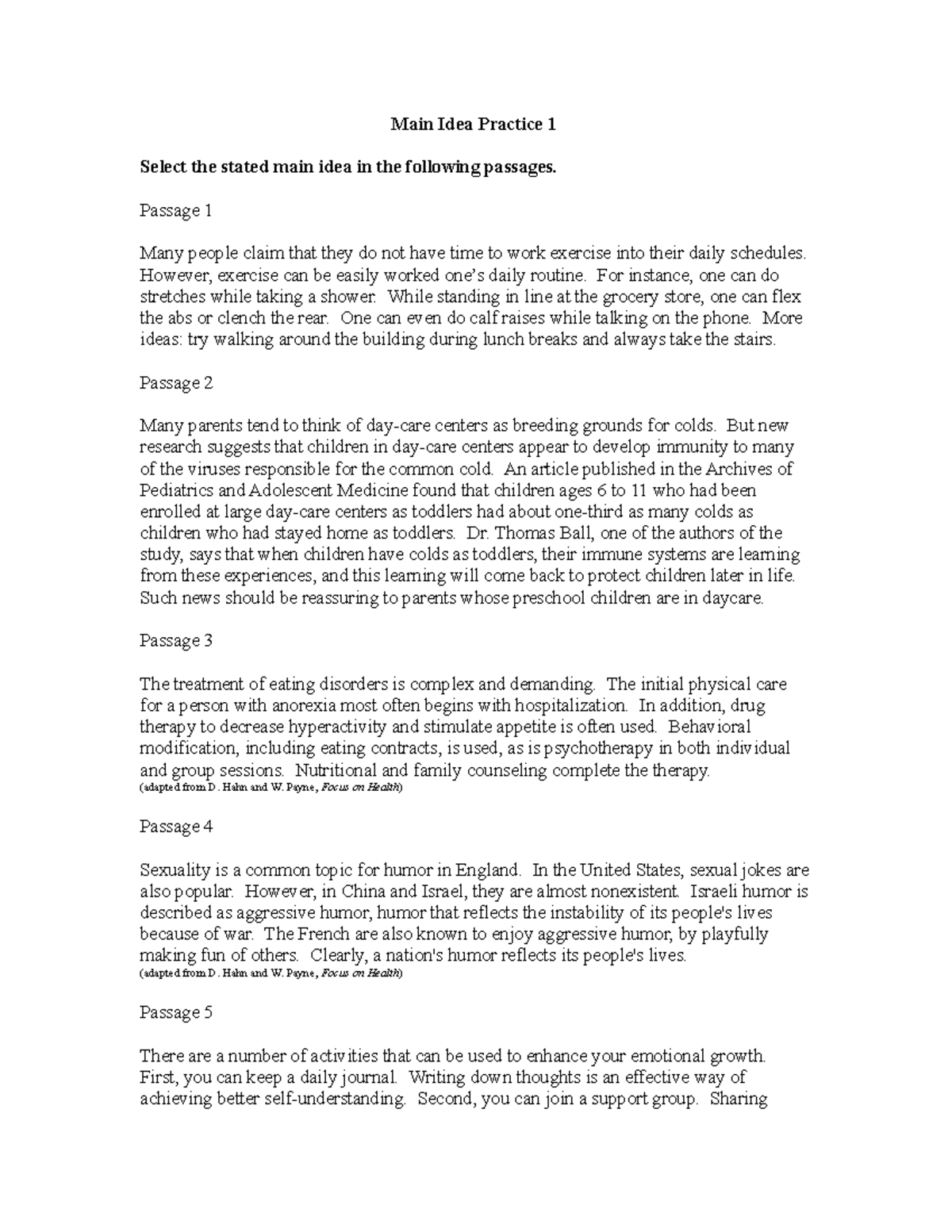 Main Idea Practice - do these - Main Idea Practice 1 Select the stated ...