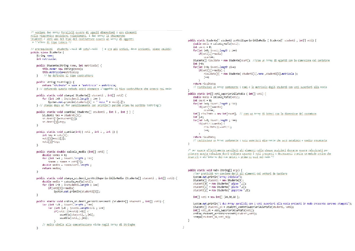 Metodi array di oggetti - Informatica - Studocu