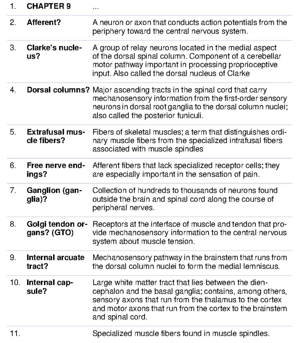 Integrative NSC Exam 1 Terms review - 1. CHAPTER 9 ... Afferent? A ...