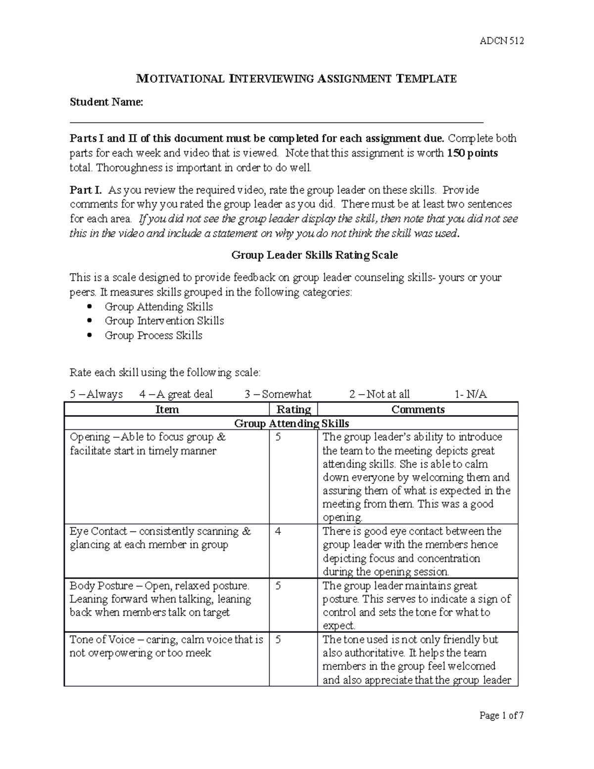 Motivational Interviewing Techniques Assignment Template - MOTIVATIONAL INTERVIEWING ASSIGNMENT ...