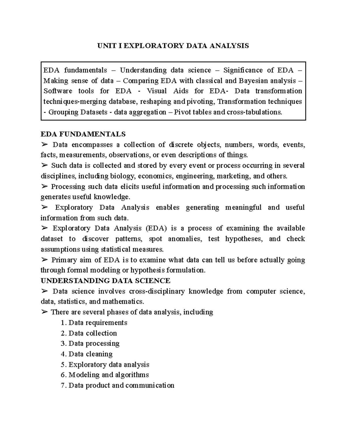 DEX-UNIT 1 - data exploration and visualization notes - UNIT I ...