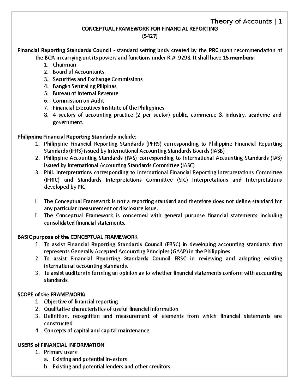 Conceptual Framework FOR Financial Repor - CONCEPTUAL FRAMEWORK FOR ...