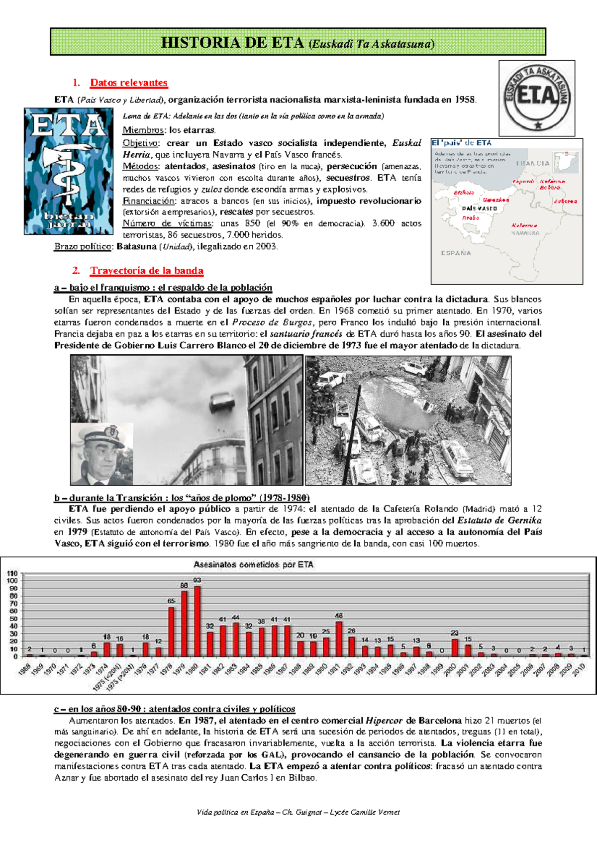 Historia DE ETA - Cours sur l'ETA - 1. Datos relevantes ETA (País Vasco ...