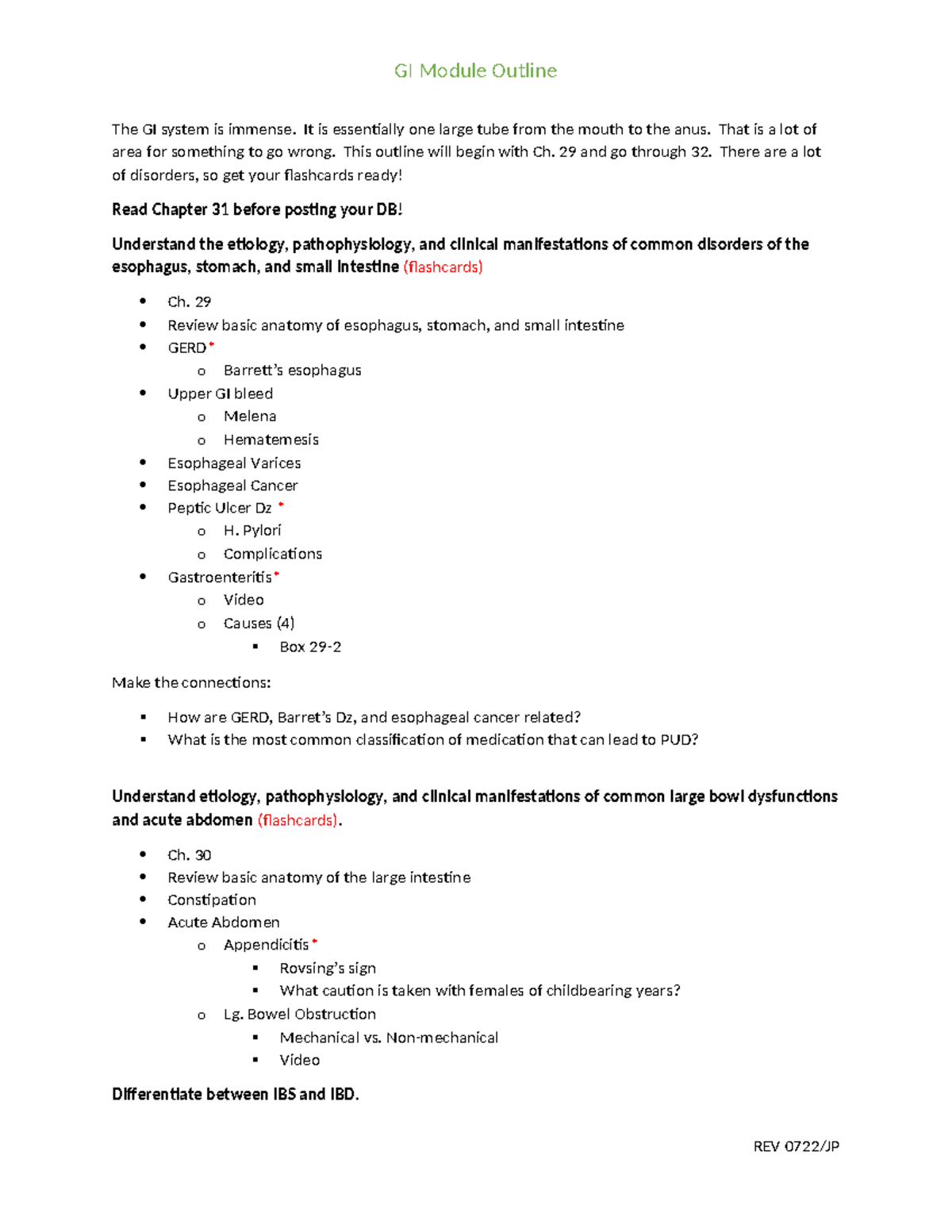 Module 5 GI outline - The GI system is immense. It is essentially one ...