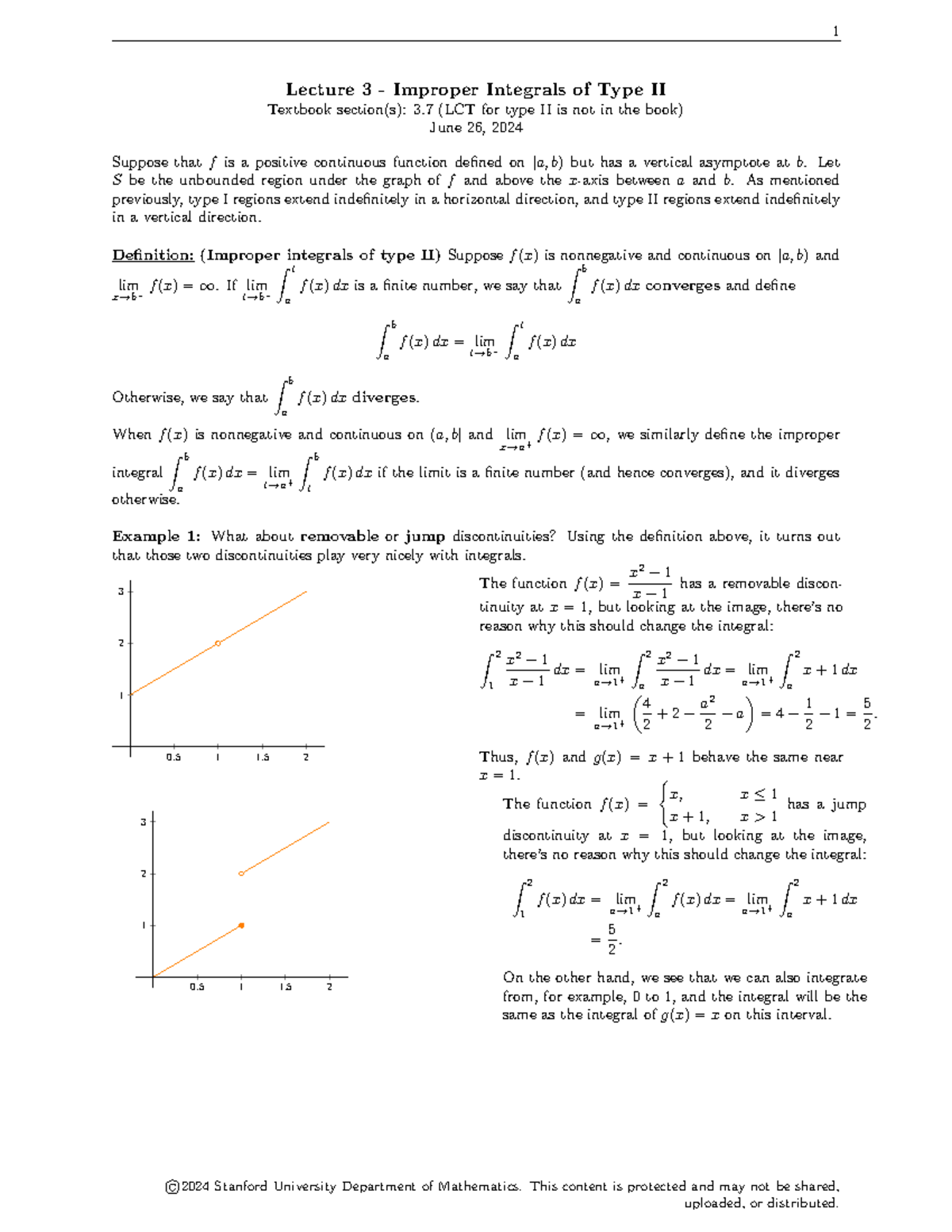 Lecture 3 - math21 - Lecture 3 - Improper Integrals of Type II Textbook ...