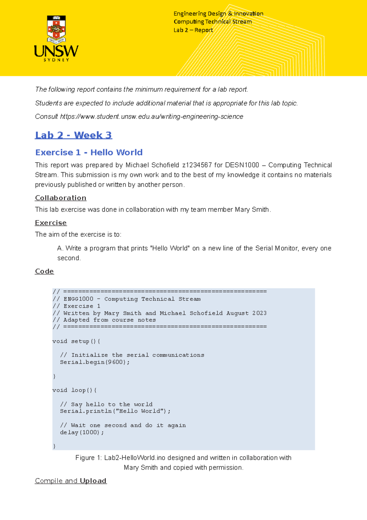Computing Sample Lab Report - Engineering Design & Innovation Computing ...