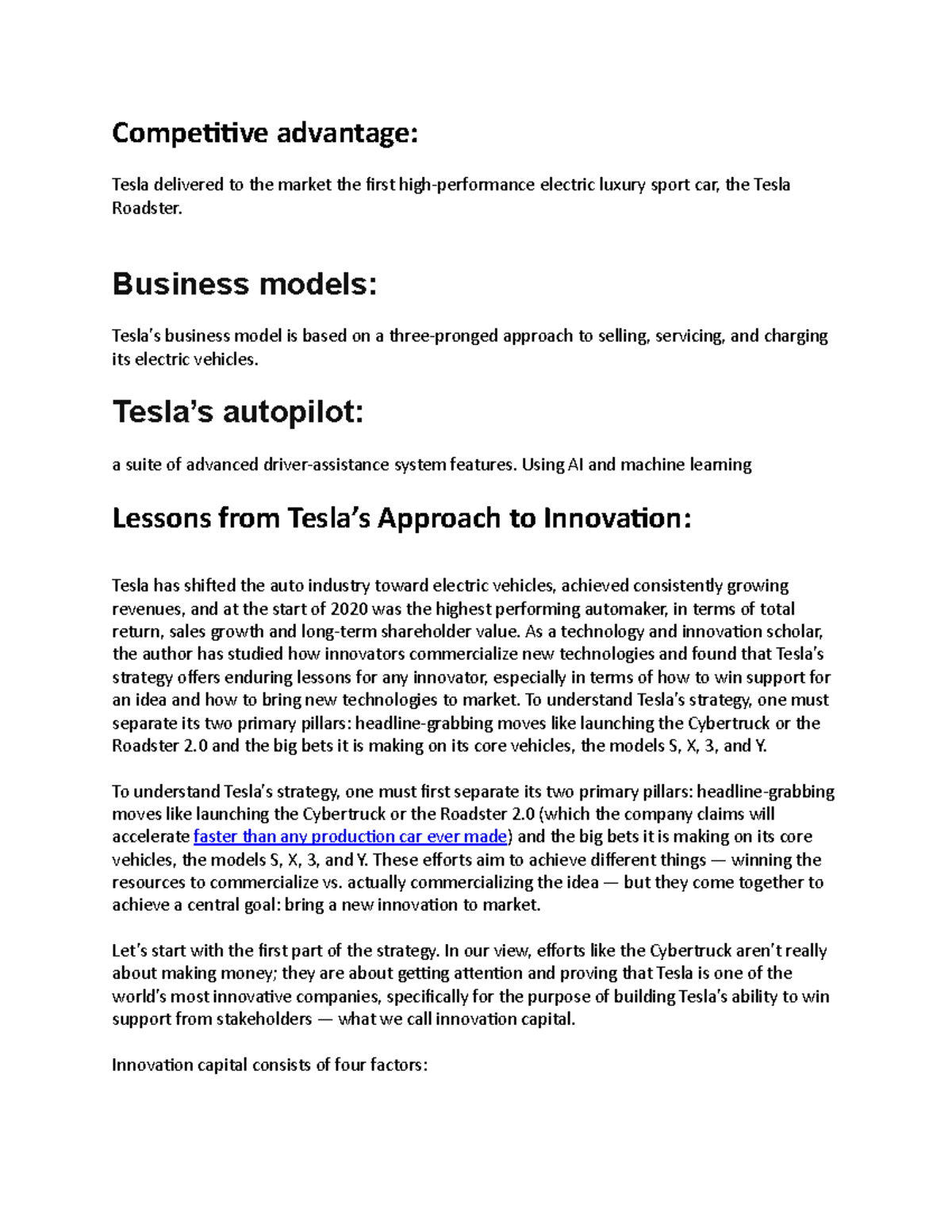 Tesla Competitive advantage notes - Competitive advantage: Tesla ...