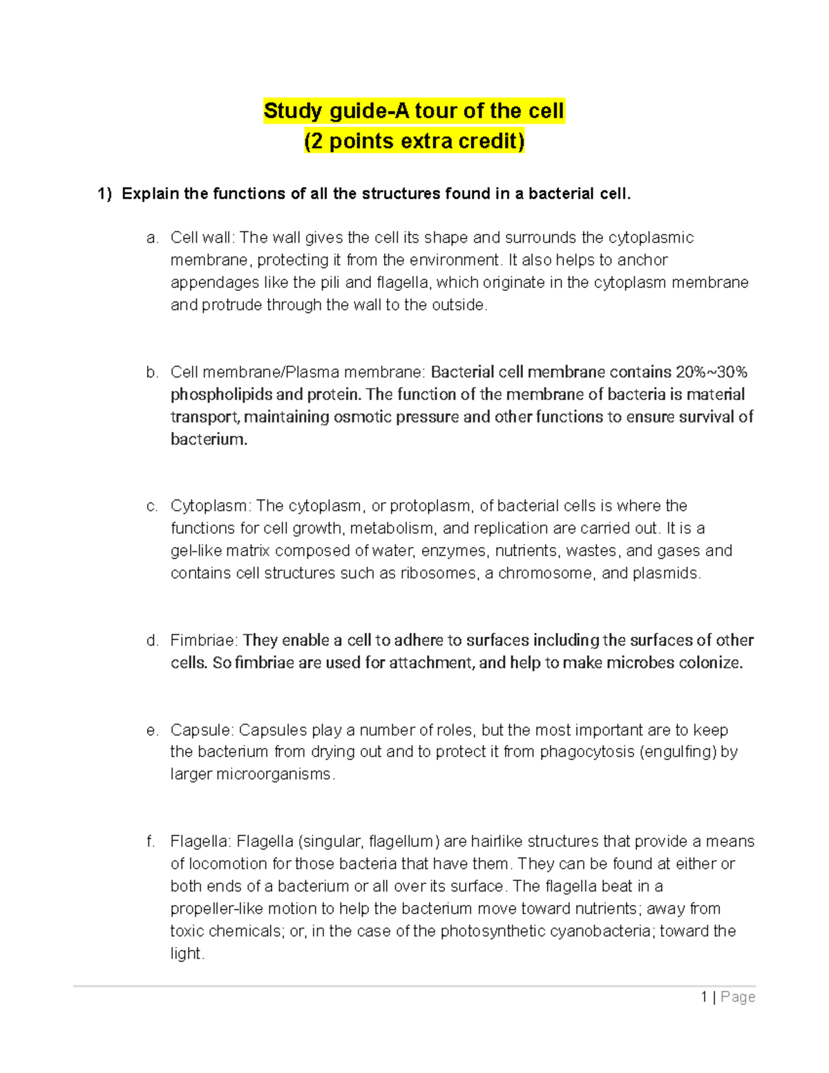 A tour of the cell study guide - Study guide-A tour of the cell (2 ...