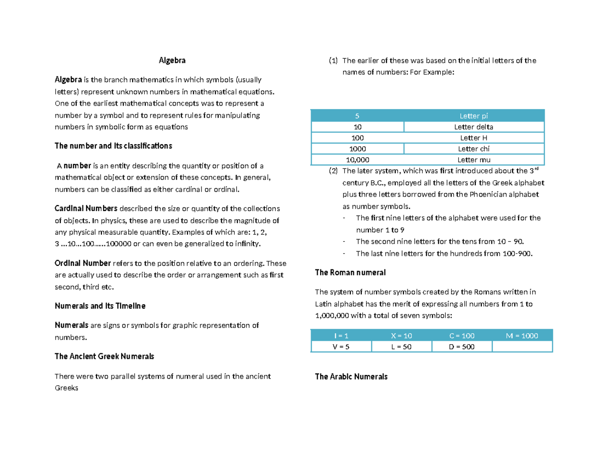 MMW-Algebra - Algebra - Algebra Algebra is the branch mathematics in ...