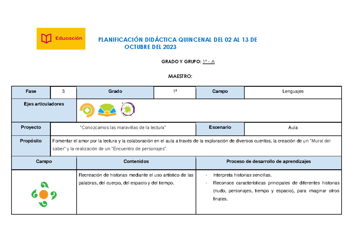Planeación Campo Lenguajes - PLANIFICACI”N DID¡CTICA QUINCENAL DEL 02 AL 13 DE OCTUBRE DEL 2023 ...