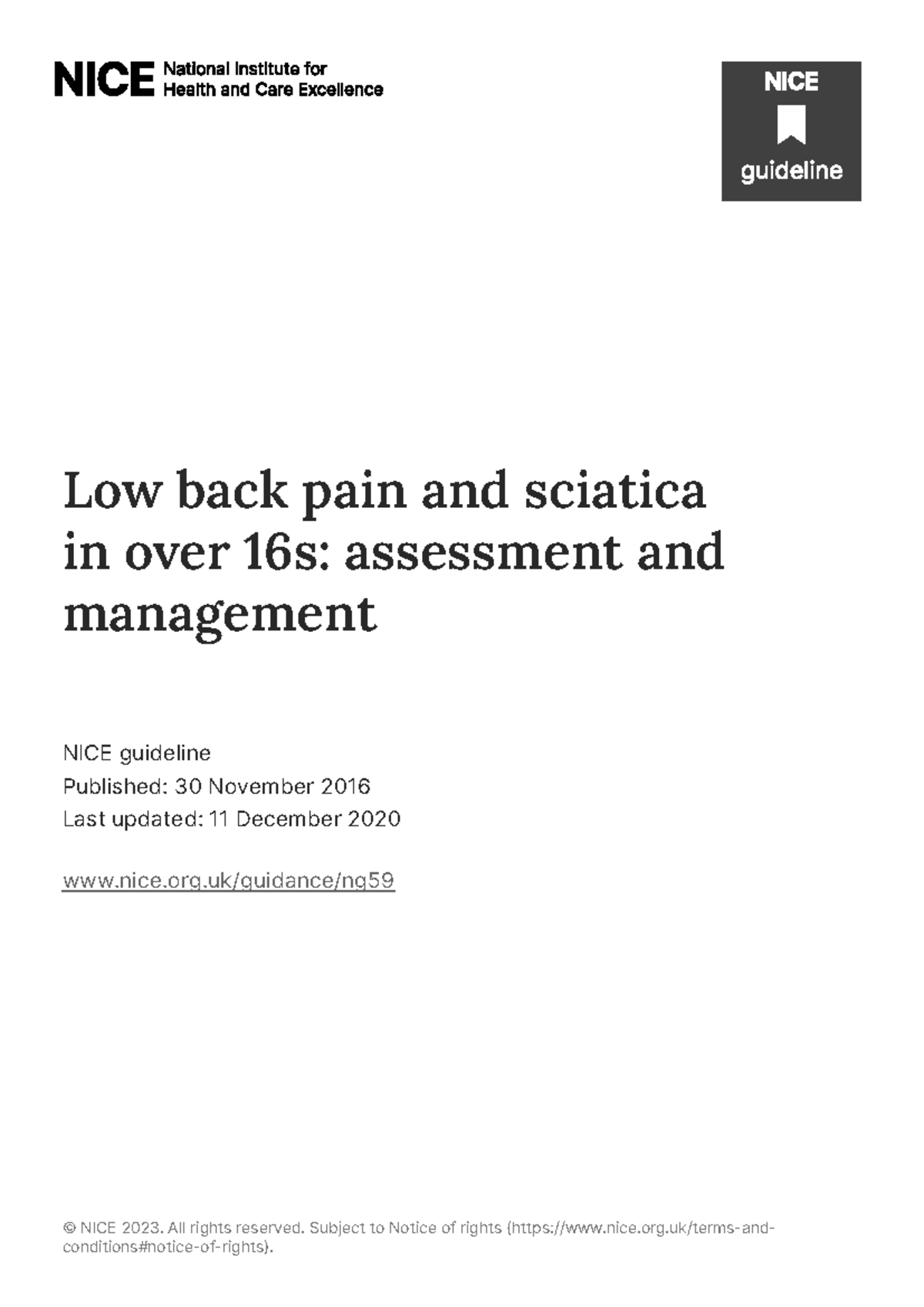 2016 NICE (updated 2020) Low back pain and sciatica in over 16s ...