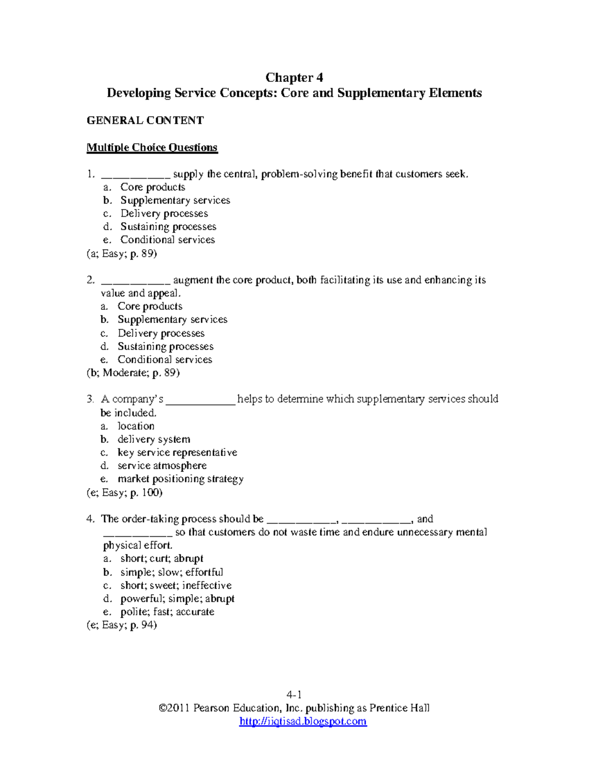 Ch 4 Service MKT - ©2011 Pearson Education, Inc. publishing as Prentice Hall 4- Chapter 4 ...