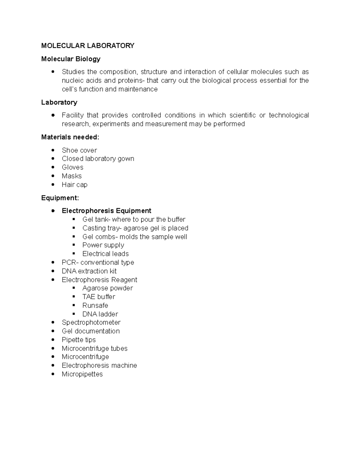 Molecular Laboratory - MOLECULAR LABORATORY Molecular Biology Studies ...