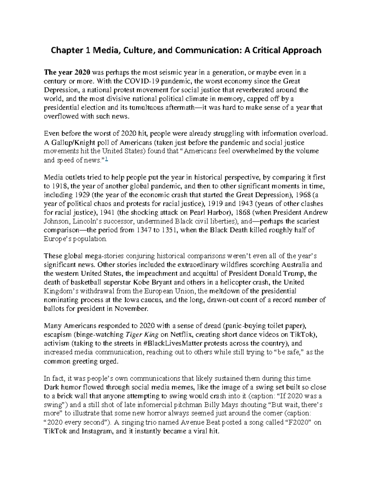 Chp 1-3 book notes - Chapter 1 Media, Culture, and Communication: A ...