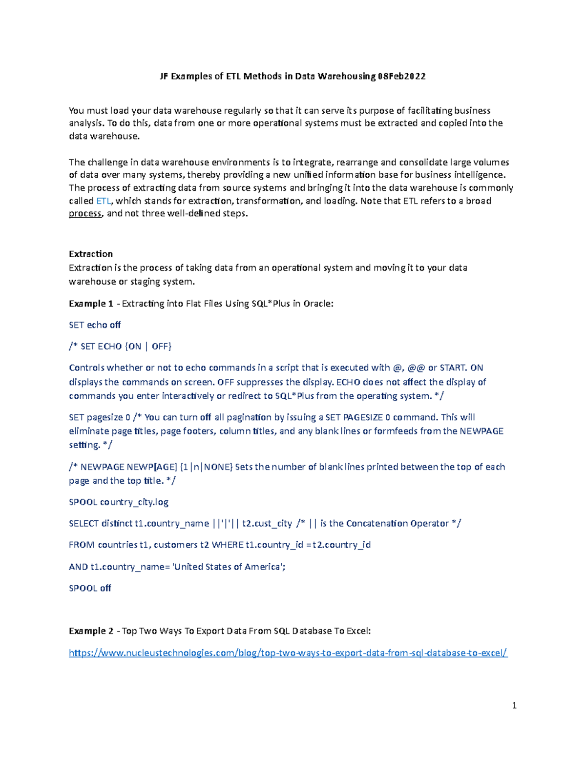 JF Examples of ETL Methods in Data Warehouses 08Feb2022 - JF Examples ...