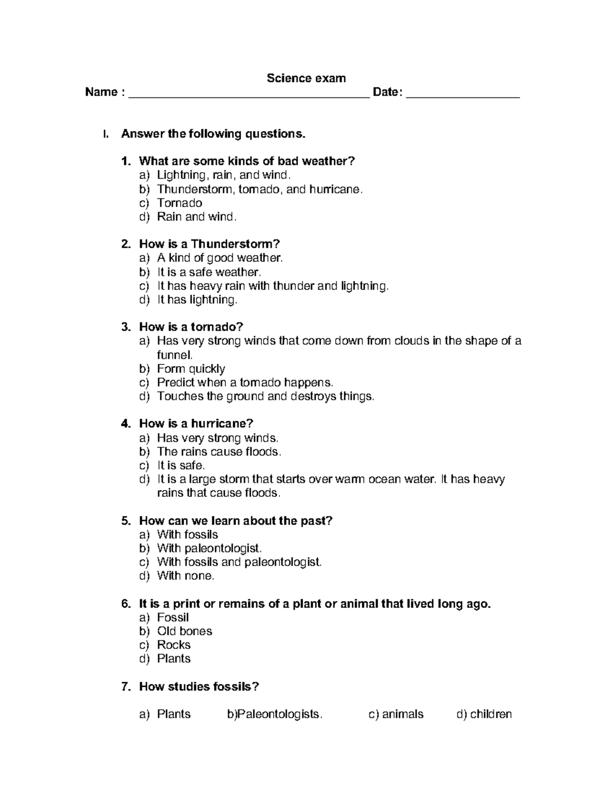 Science exam - Ejemplo de examen de sicence - Science exam Name : - Studocu