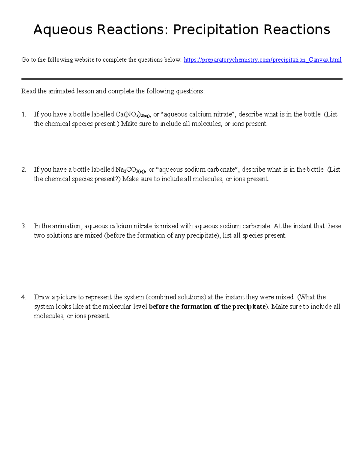 Precipitation rxns online lab - Aqueous Reactions: Precipitation ...