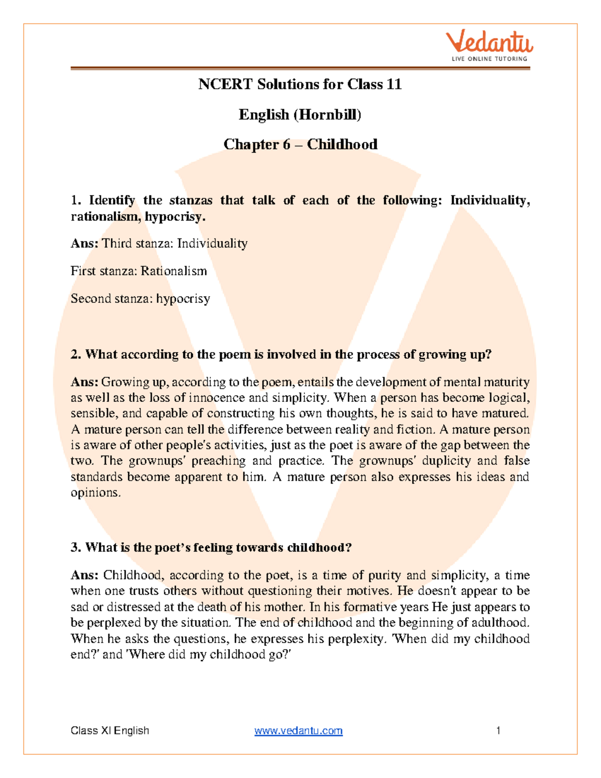 Poem-4 Childhood - If you have any quesries contact anshsingh@gmail.com ...