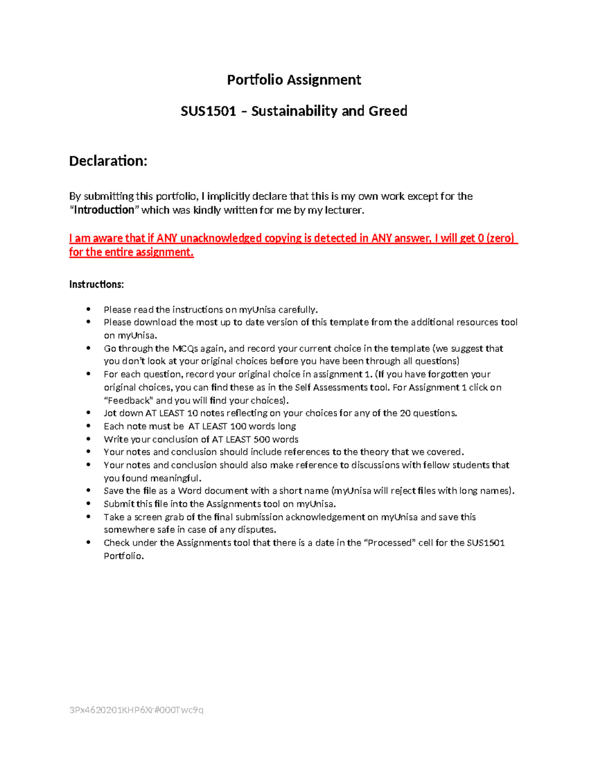 Sus1501 assignment portfolio - Portfolio Assignment SUS1501 ...