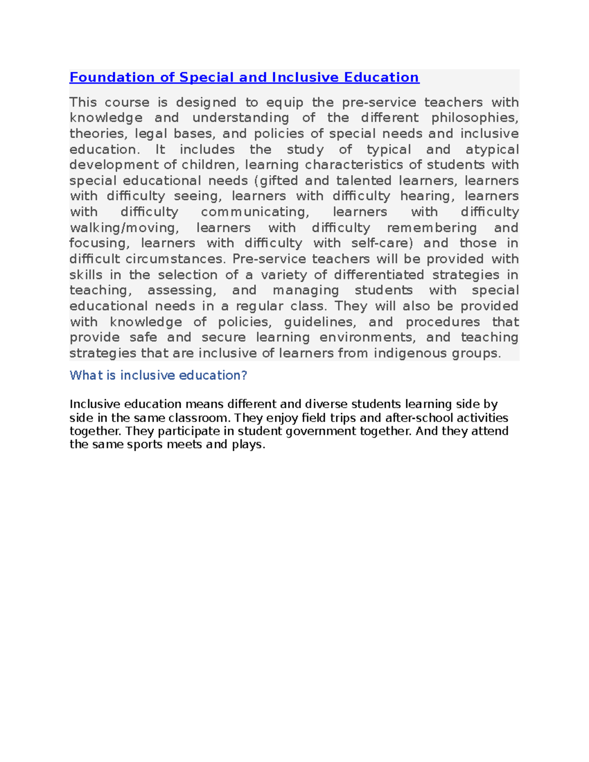 Document - Special Education - Foundation of Special and Inclusive ...