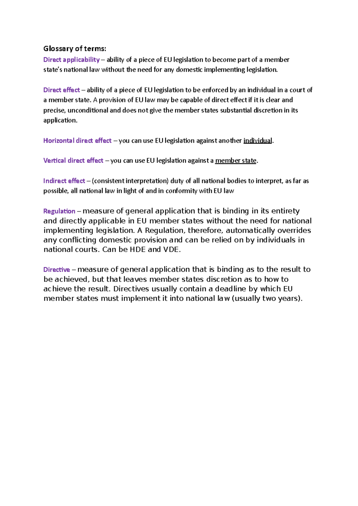 Glossary of terms - DE, DA etc - Glossary of terms: Direct ...