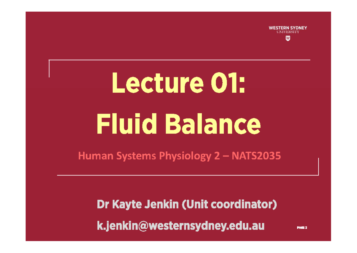 Lecture 01 Fluid Balance 1pp - Human Systems Physiology 2 – NATS ...