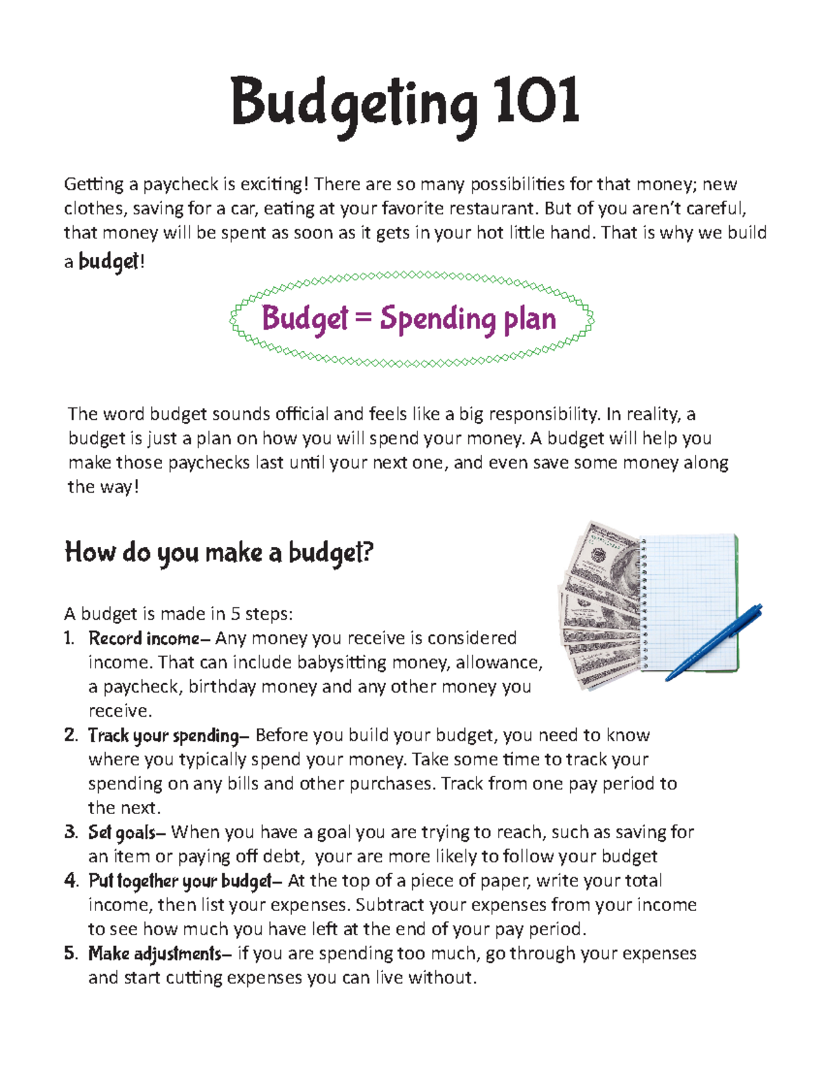 Budgeting-student-worksheet - Budgeting 101 Getting a paycheck is ...