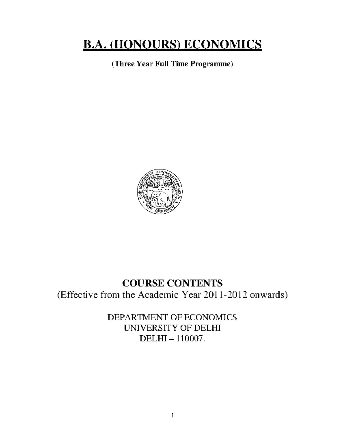 BA H Eco - Summary Bcom hons. - B. (HONOURS) ECONOMICS (Three Year Full ...