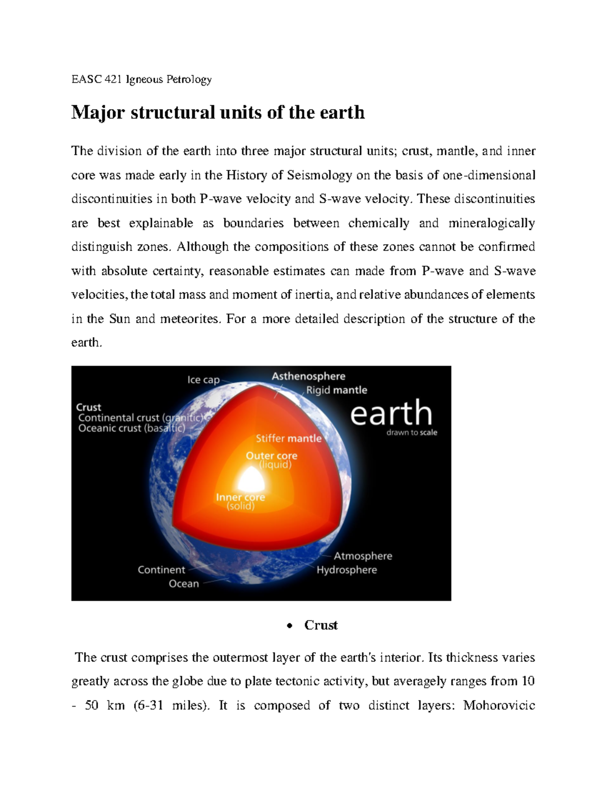 Major structural units of the earth - EASC 421 Igneous Petrology Major ...