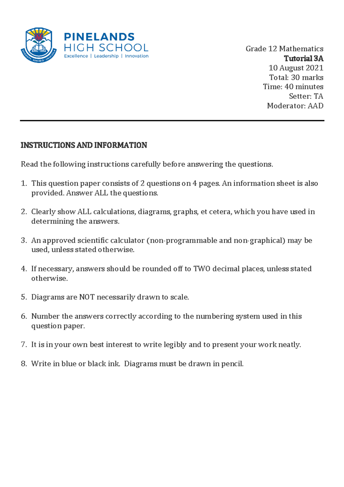 Tut 3A 2021 - Maths tut - Grade 1 2 Mathematics Tutorial 3A 10 August ...