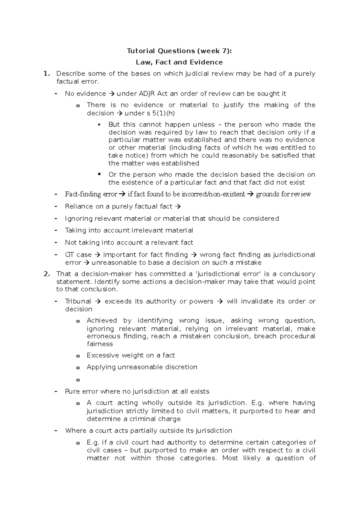 Tutorial Questions week 7 - LAW315 - MQ - Studocu