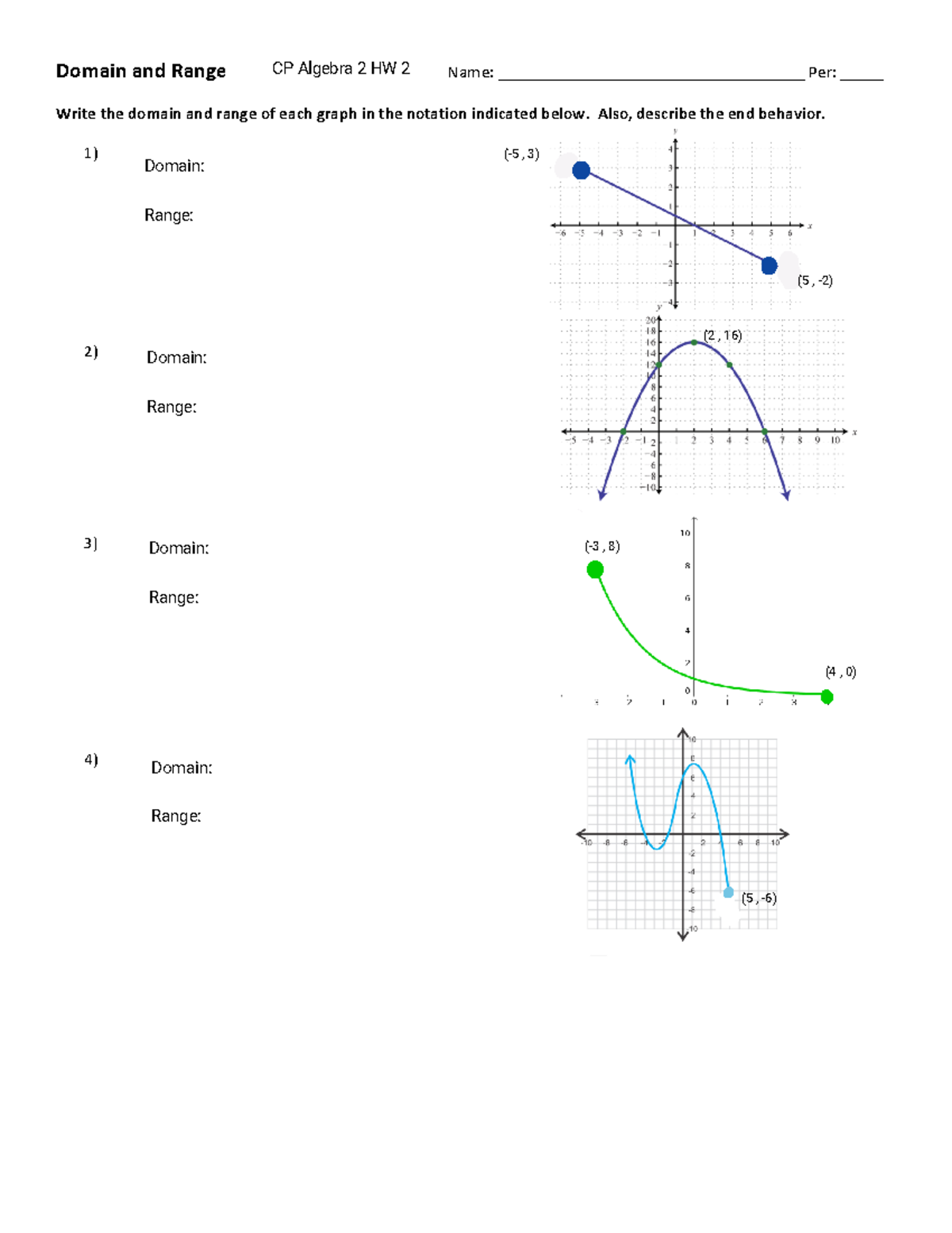 CPHW2 domain and range assignment - Domain and Range Assignment Name ...