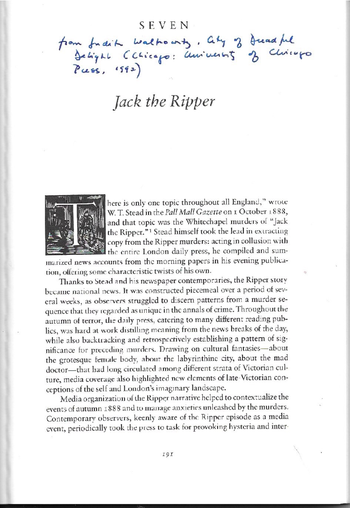 Judith Walkowitz Jack the Ripper - HUMA 1740 - Studocu