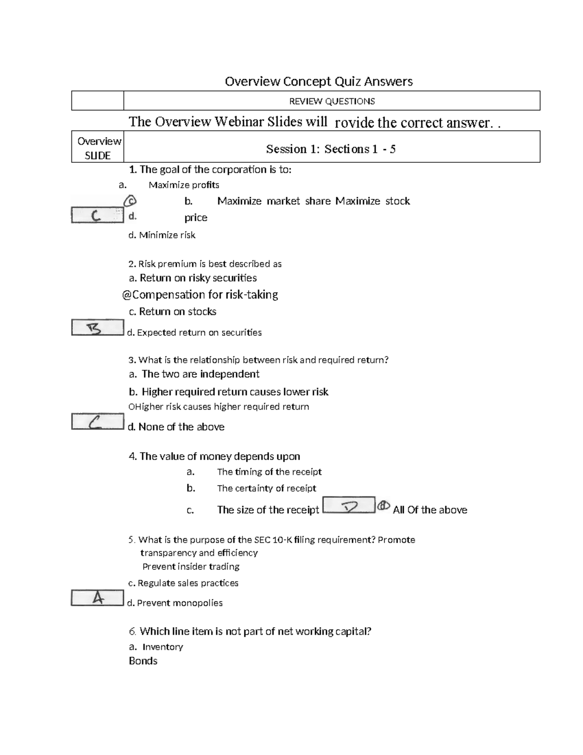 Overview Quiz - Overview Concept Quiz Answers REVIEW QUESTIONS The ...