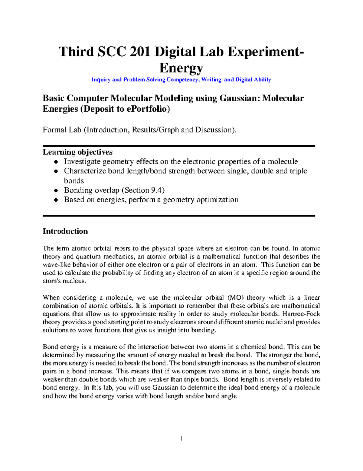 Third SCC 201 Digital Lab Experiment-Energy - Third SCC 201 Digital Lab ...