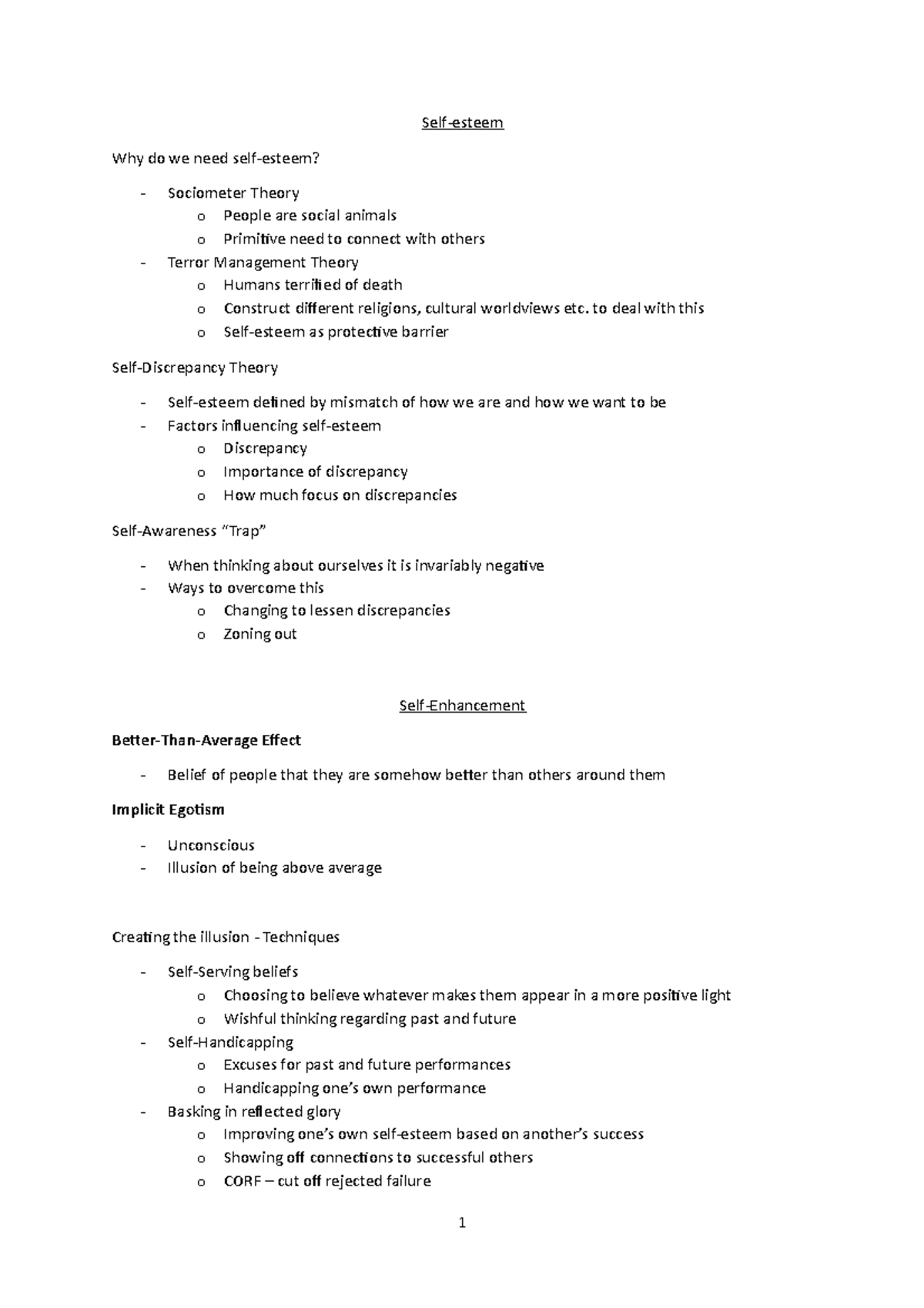 Self - Self-esteem Why do we need self-esteem? Sociometer Theory o ...