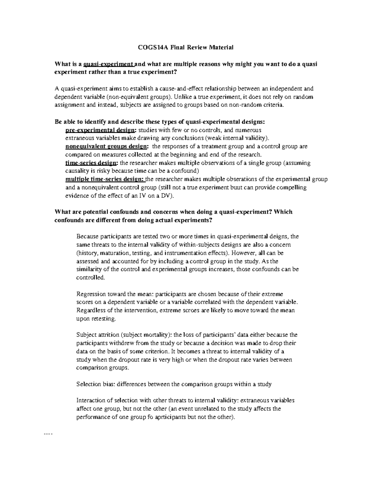 Final Review Material FA2022 - COGS14A Final Review Material What is a ...