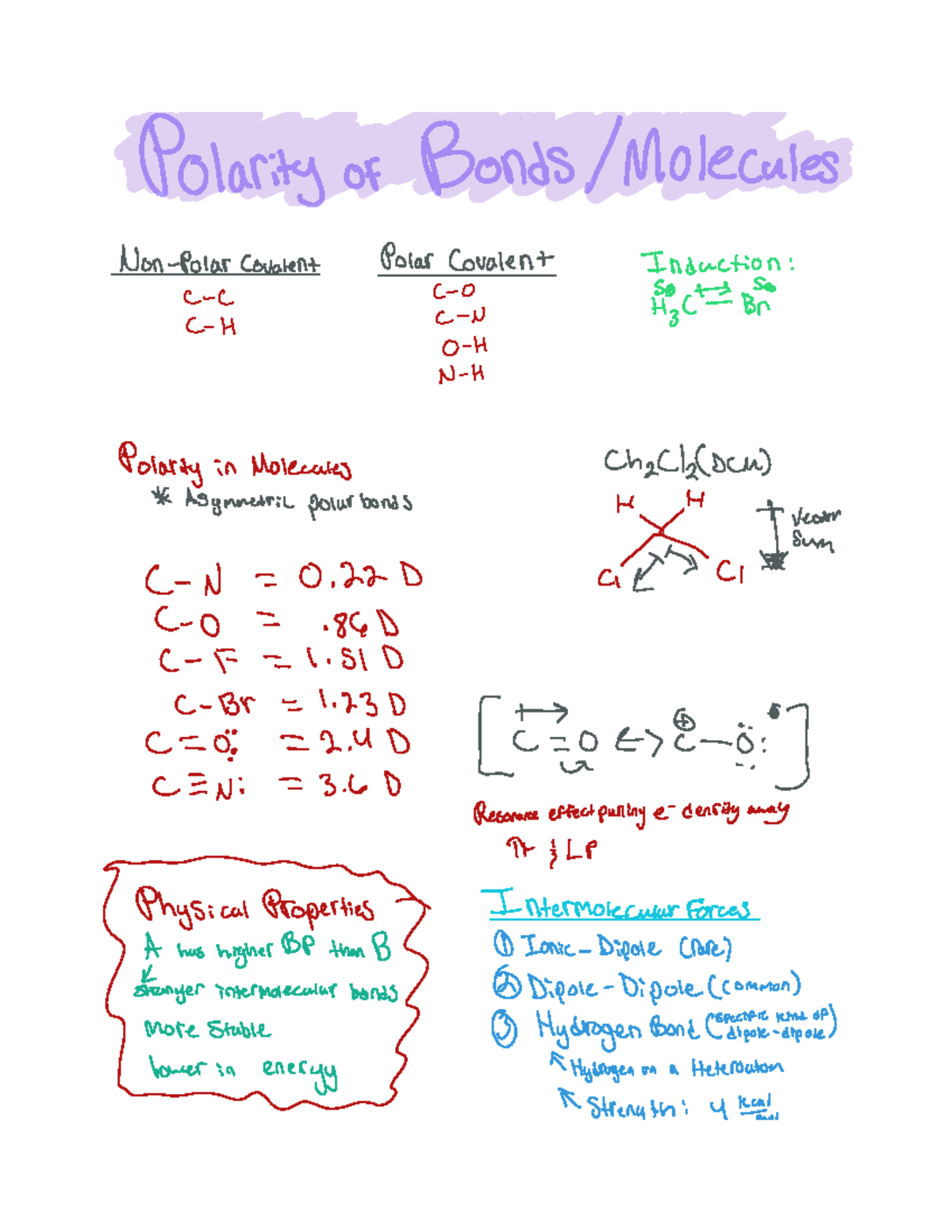 Chapter 2 intermolecular forces and acid bases - Polarity Bonds ...