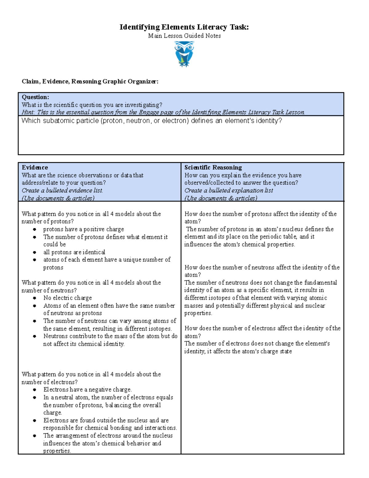 Copy of Identifying Elements Literacy Task Guided Notes - Identifying ...