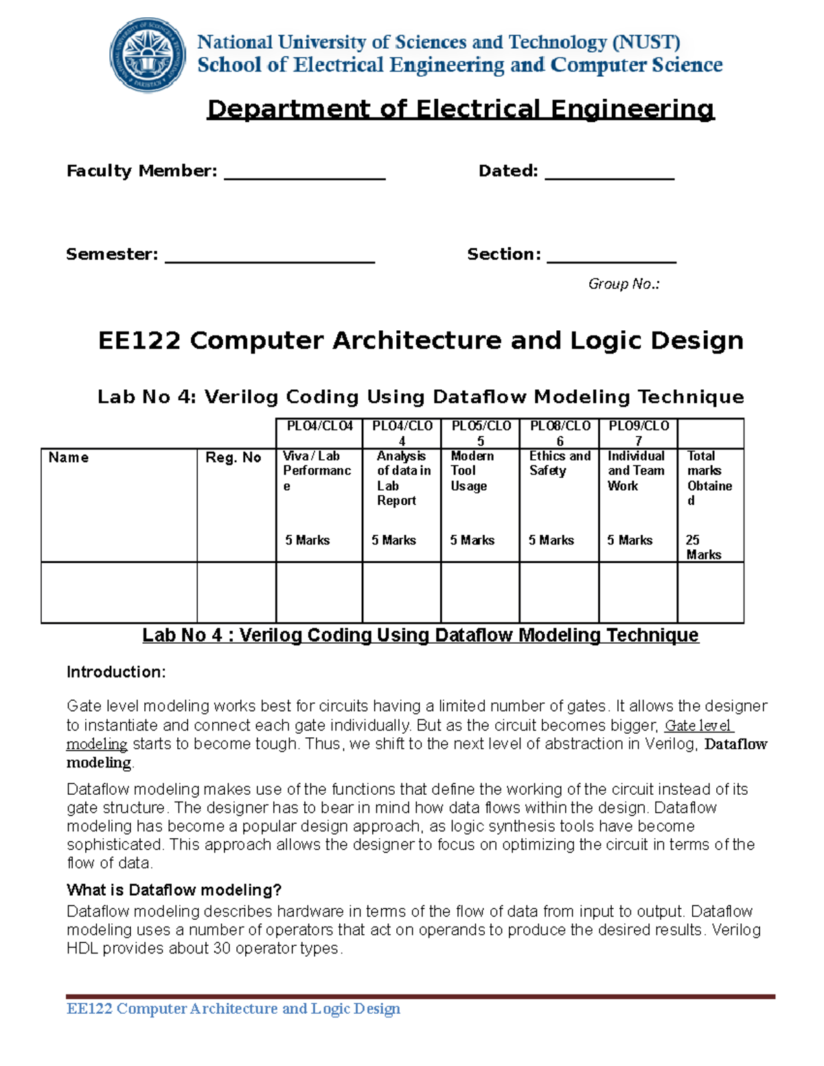 EE122 Computer Architecture and Logic Design Lab Report 4 - Department ...