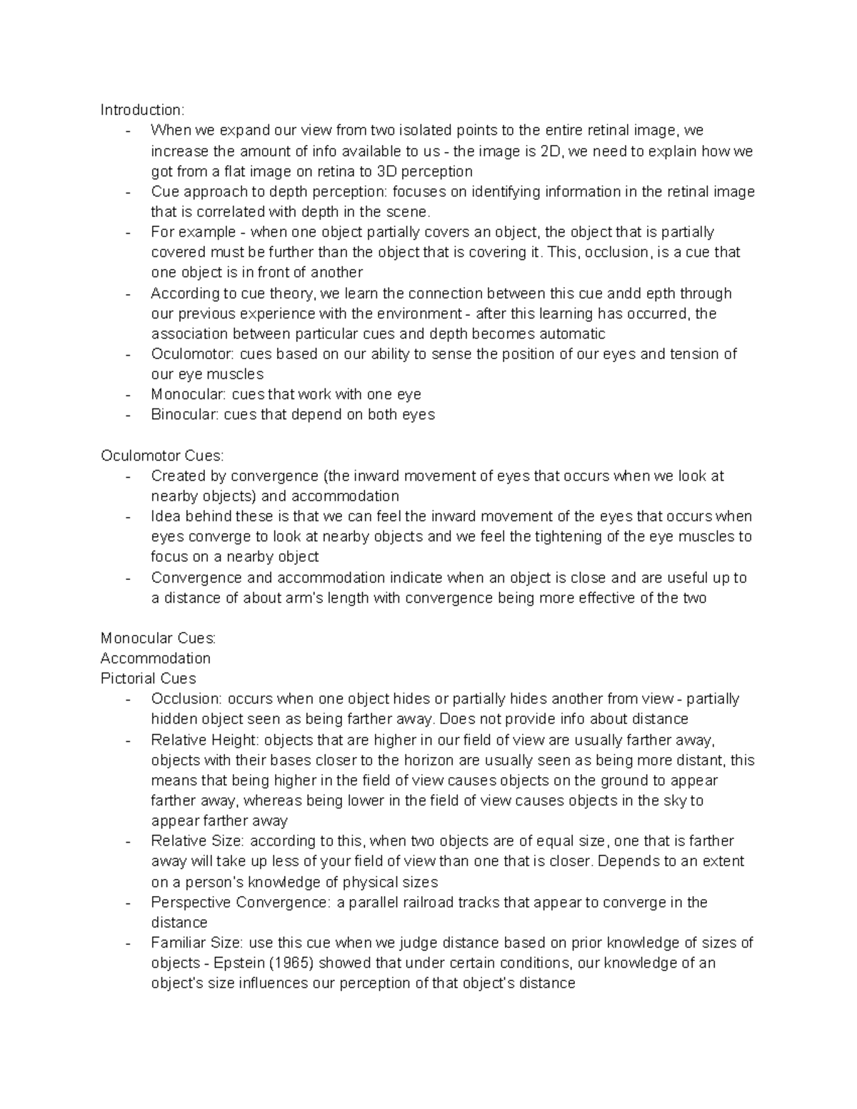 PSYC2018 Week 9 Reading Perceiving Depth and Size - Introduction ...
